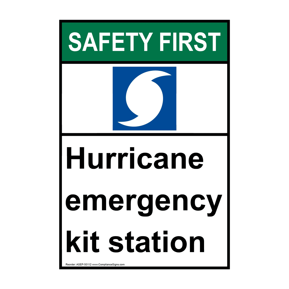 Vertical Hurricane Emergency Kit Station Sign - ANSI Safety First