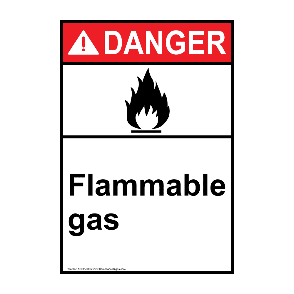 Vertical Flammable Gas Sign - ANSI Danger - Flammable