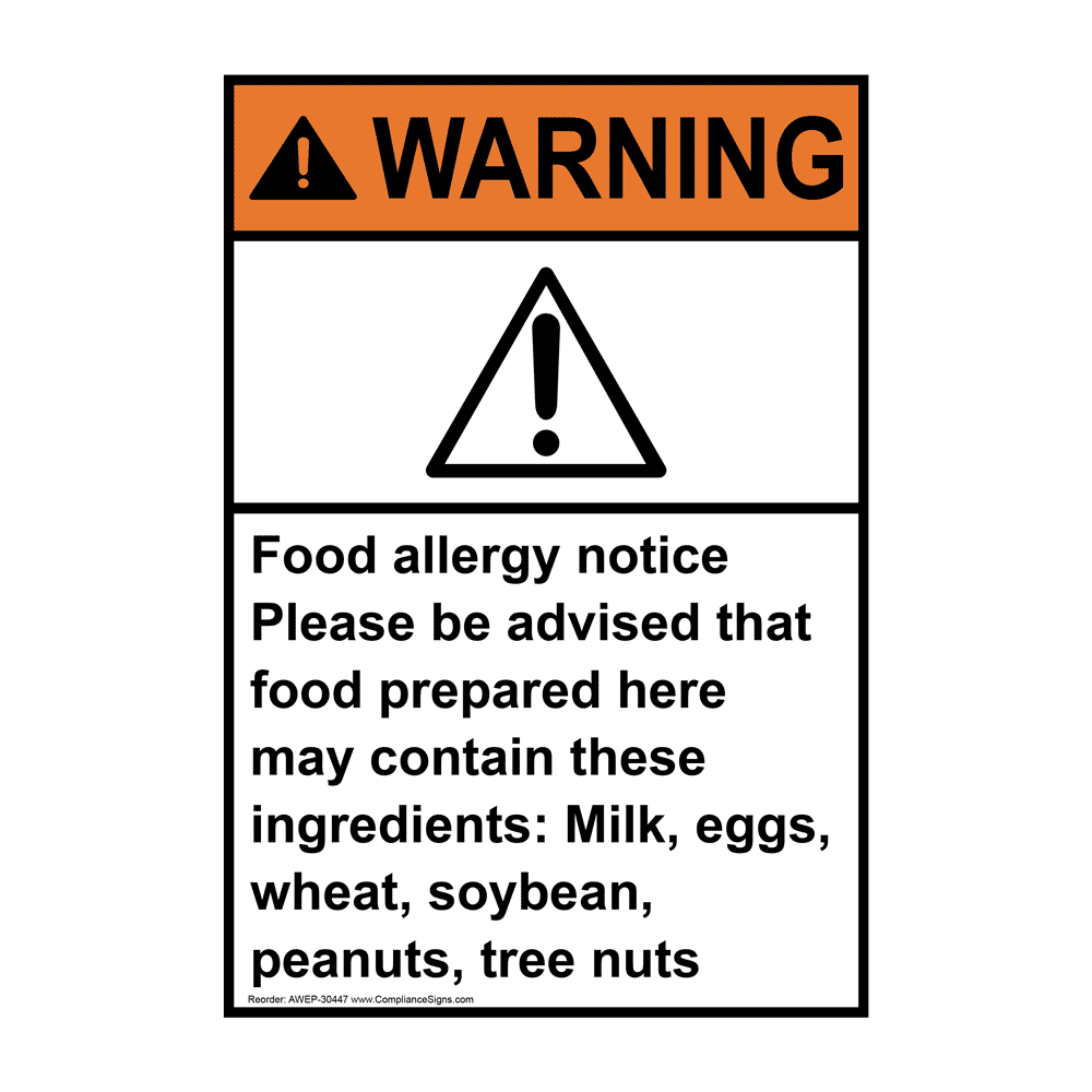 Vertical Food Allergy Notice Sign - ANSI Warning