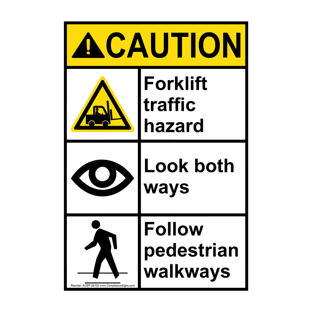 Vertical Forklift Traffic Hazard Look Both Ways Sign - ANSI Caution