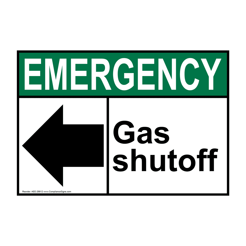 Emergency Sign - Gas Shutoff Left Arrow - ANSI