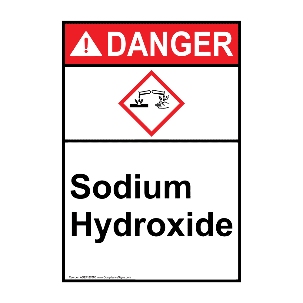 Vertical Hazmat Sign or Label - Sodium Hydroxide - ANSI-GHS