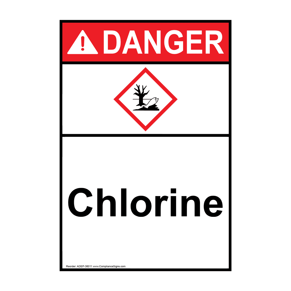 Vertical Hazmat Sign or Label - Chlorine - Environment - ANSI-GHS