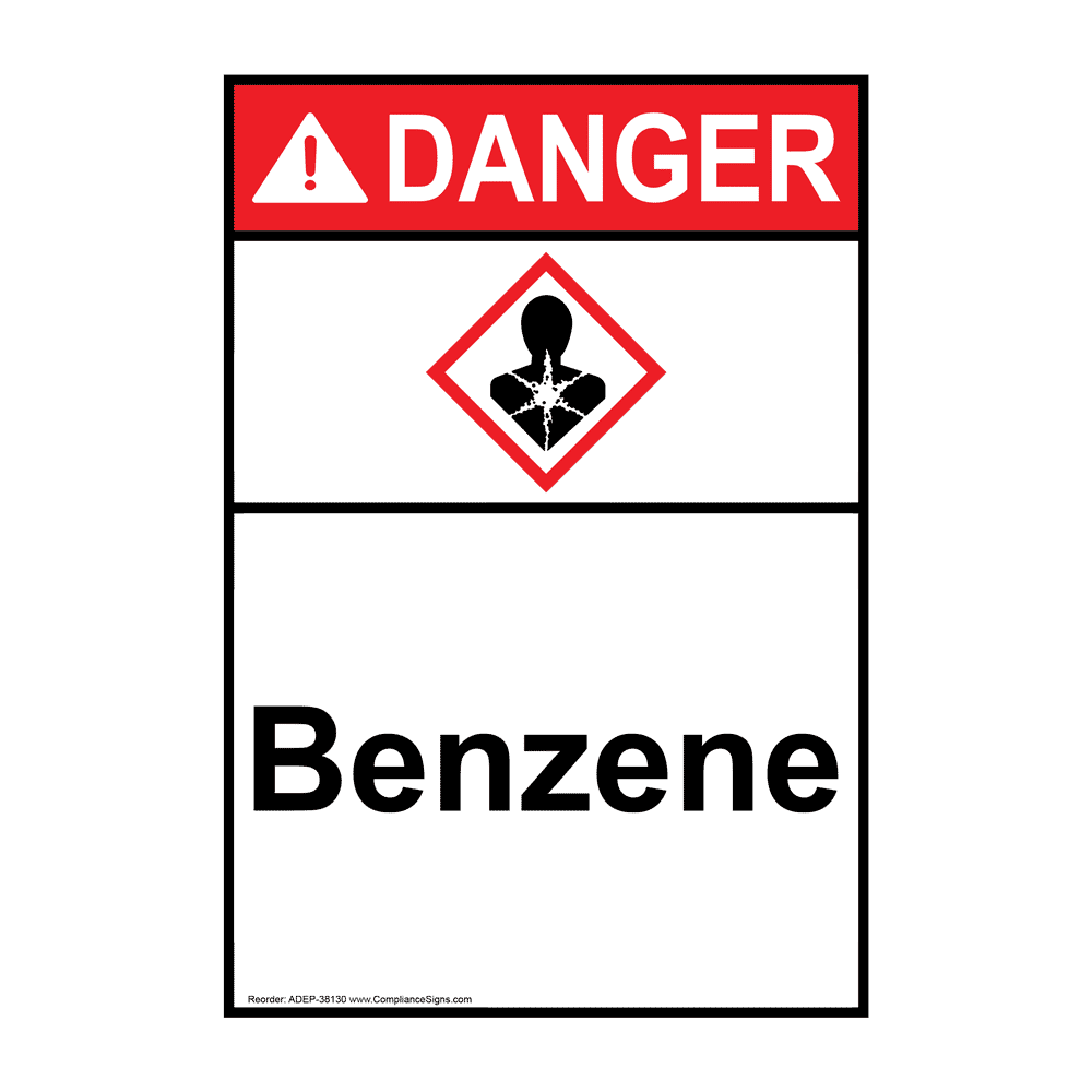 ANSI-GHS Benzene Sign - Vertical DANGER with Symbol