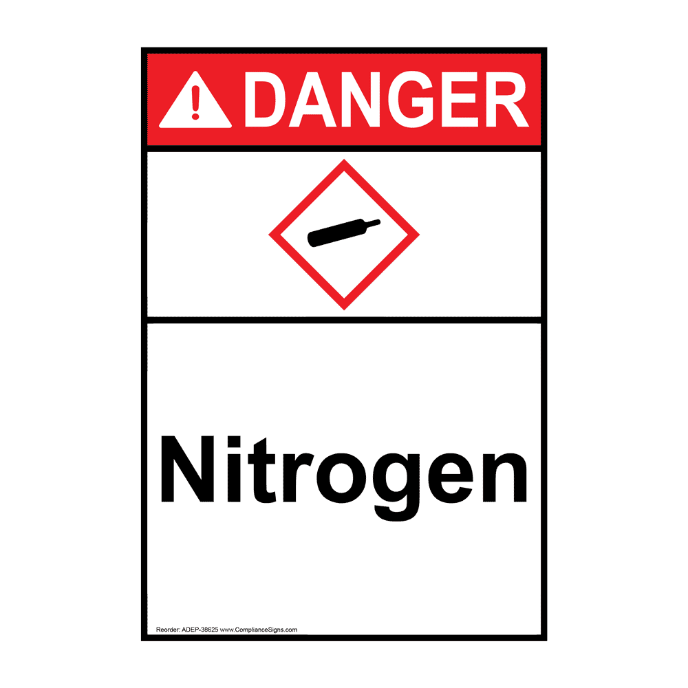 Vertical Hazmat Sign or Label - Nitrogen - ANSI-GHS - Made in USA