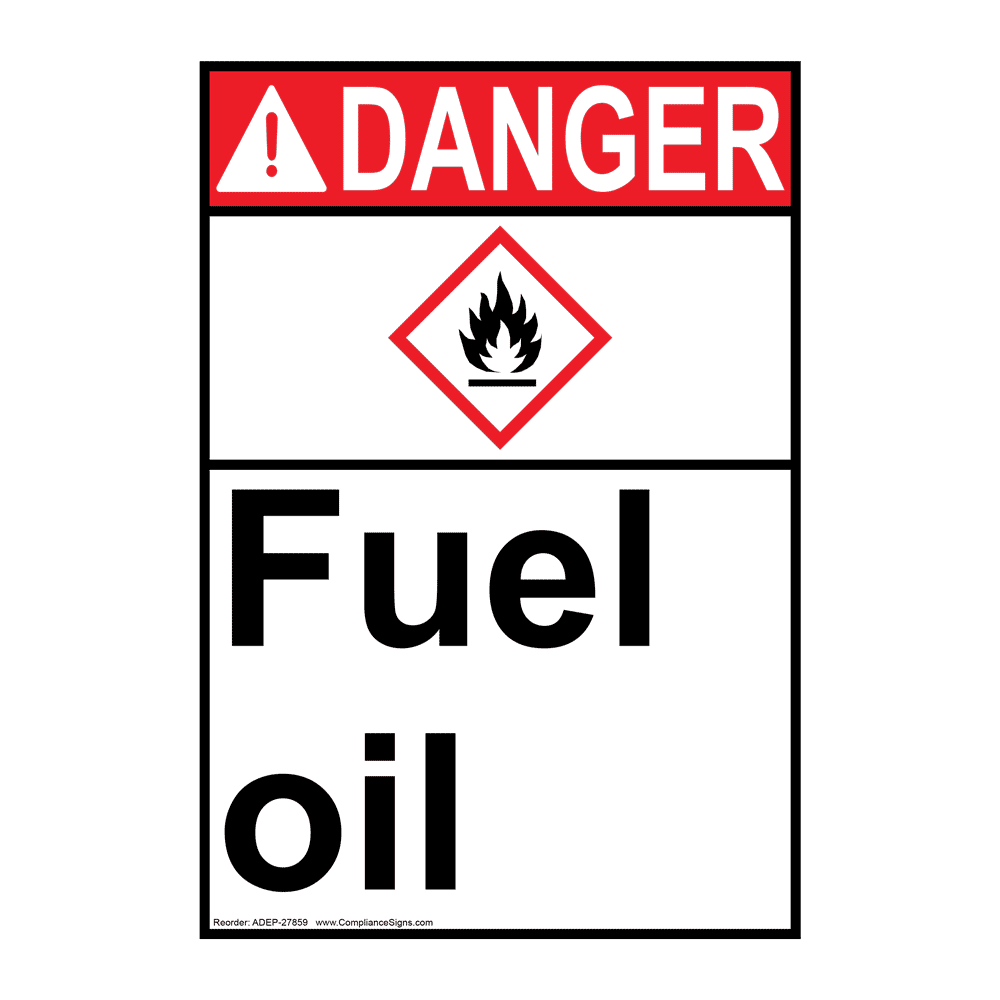 Vertical Hazmat Sign or Label - Fuel Oil - ANSI-GHS - Made in USA