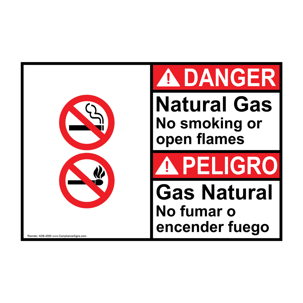 Danger Sign - Natural Gas No Smoking Bilingual Sign - ANSI