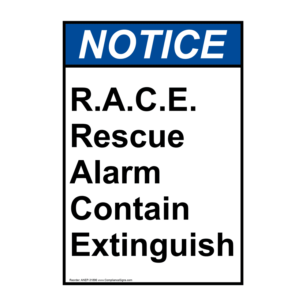 Vertical R.A.C.E. Rescue Alarm Contain Extinguish Sign - ANSI Notice