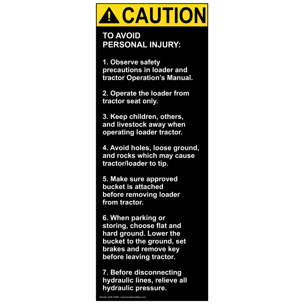 ANSI CAUTION To Avoid Personal Injury Label ACE-14499 Machine Safety