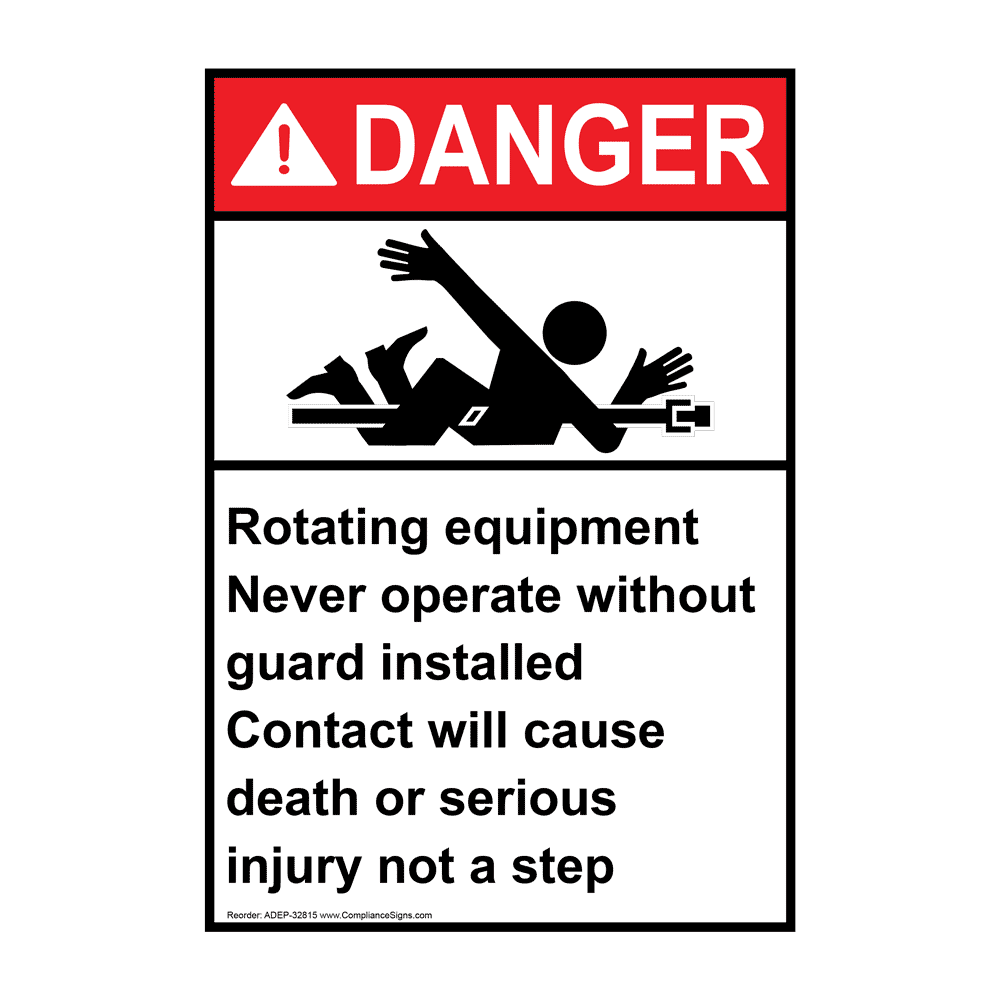 Vertical Rotating Equipment Sign - ANSI Danger - Machine Safety