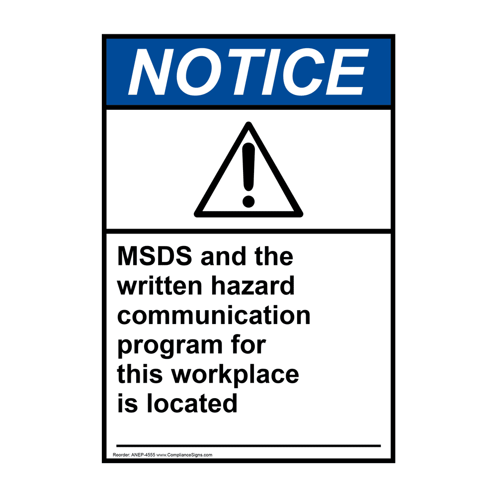 Vertical Msds For This Workplace Is Located Sign - ANSI Notice - Custom