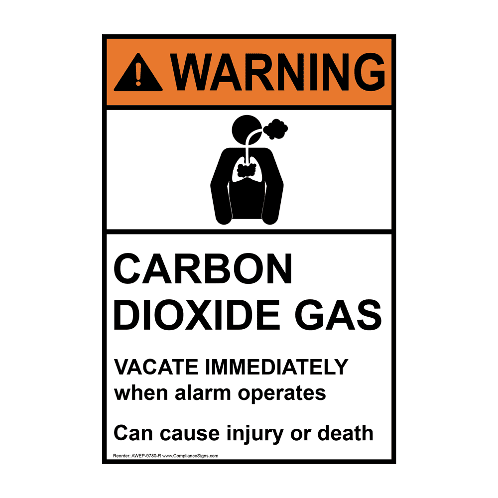Vertical Carbon Dioxide Gas Vacate Sign - ANSI Warning
