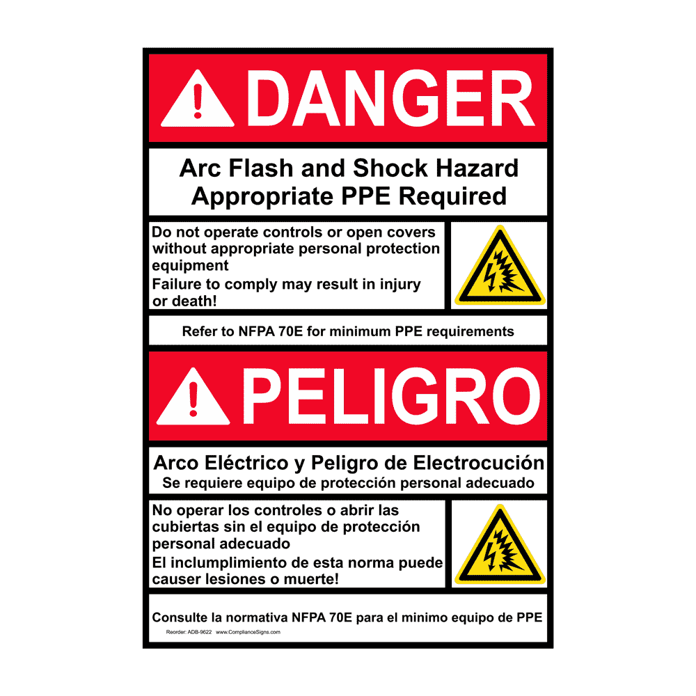 Vertical Electrical Sign - Arc Flash And Shock Bilingual Sign - ANSI