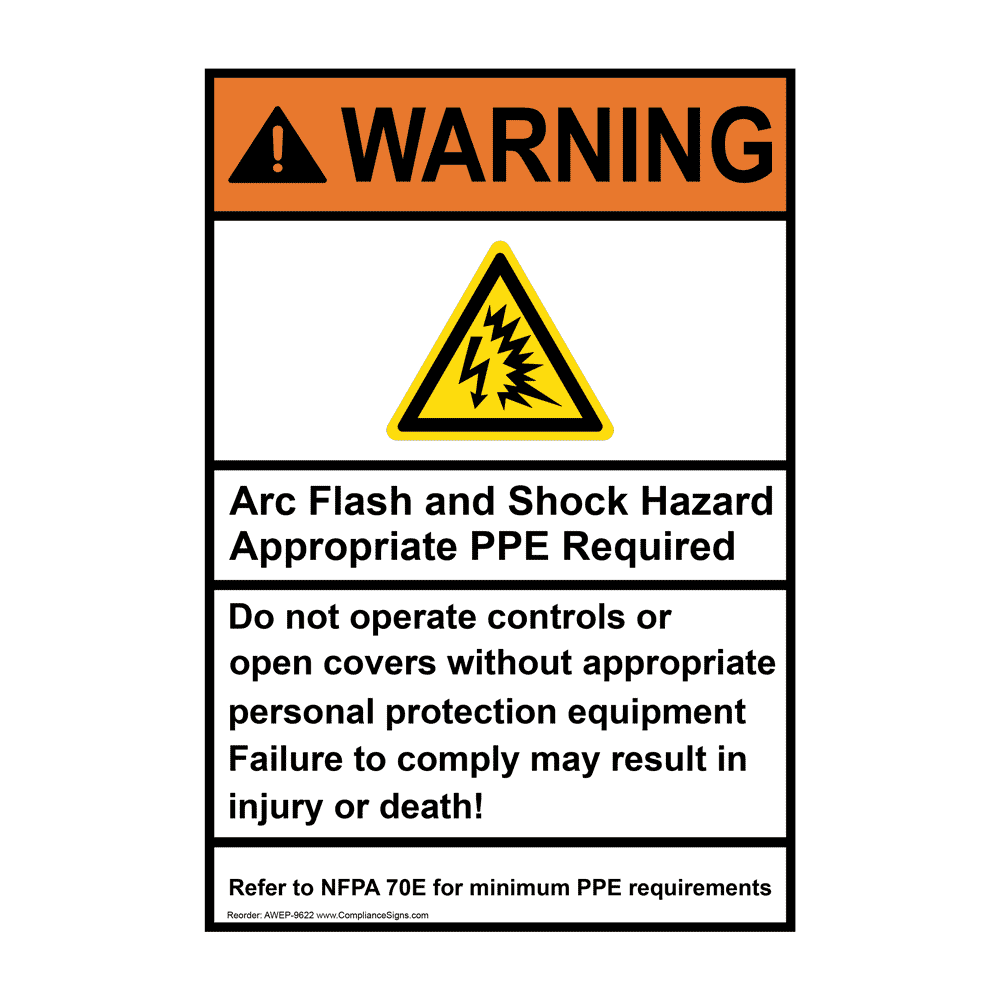 Vertical Electrical Sign - Arc Flash Shock PPE Required - ANSI