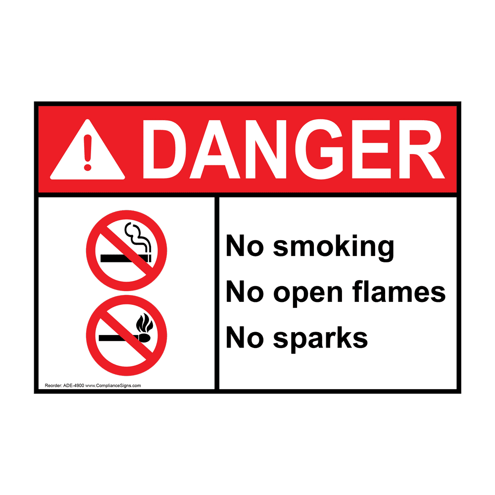 Danger Sign - No Smoking No Open Flames No Sparks Sign - ANSI