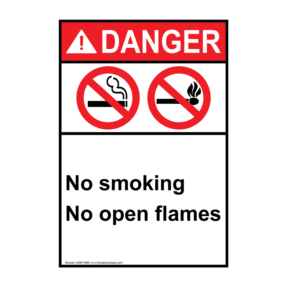 Vertical No Smoking No Open Flames Sign - ANSI Danger - No Smoking