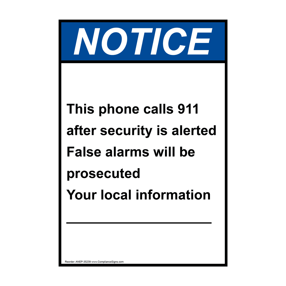 Vertical This Phone Calls 911 After Security Sign - ANSI Notice - Custom