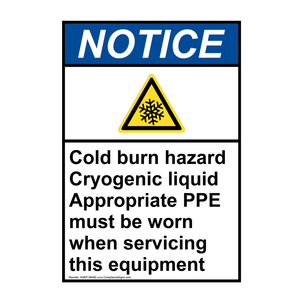 Vertical Cold Burn Hazard Cryogenic Sign - ANSI Notice - Hot / Burn