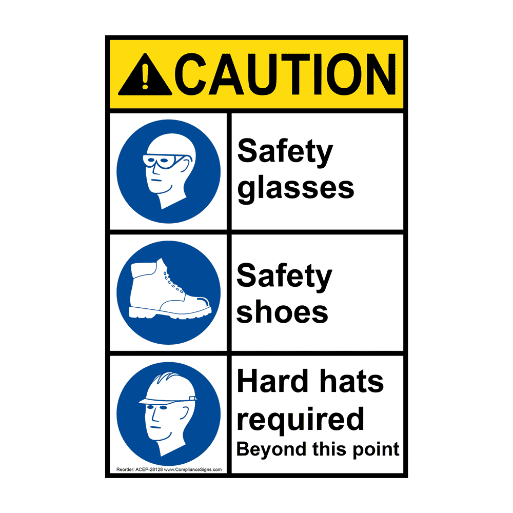 Vertical Ppe Required Beyond This Point Sign - ANSI Caution - PPE - Eye Vertical Ppe Required Beyond This Point Sign - ANSI Caution - PPE - Eye