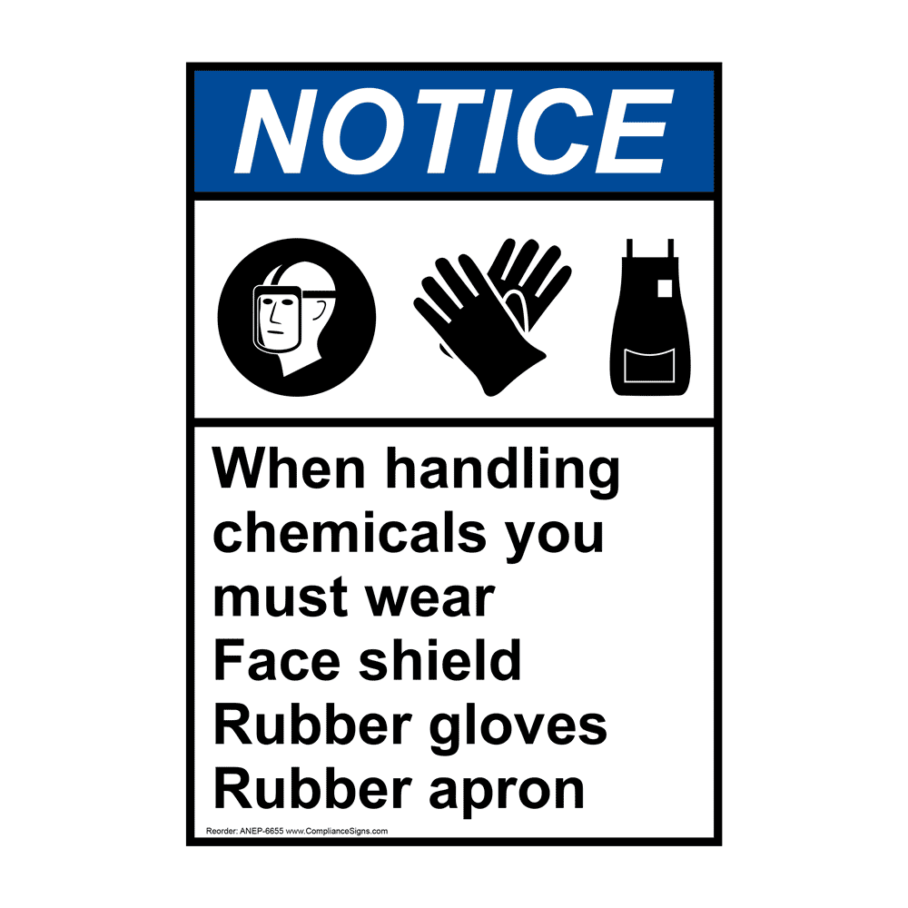 Vertical When Handling Chemicals Must Wear Gloves Sign - ANSI Notice