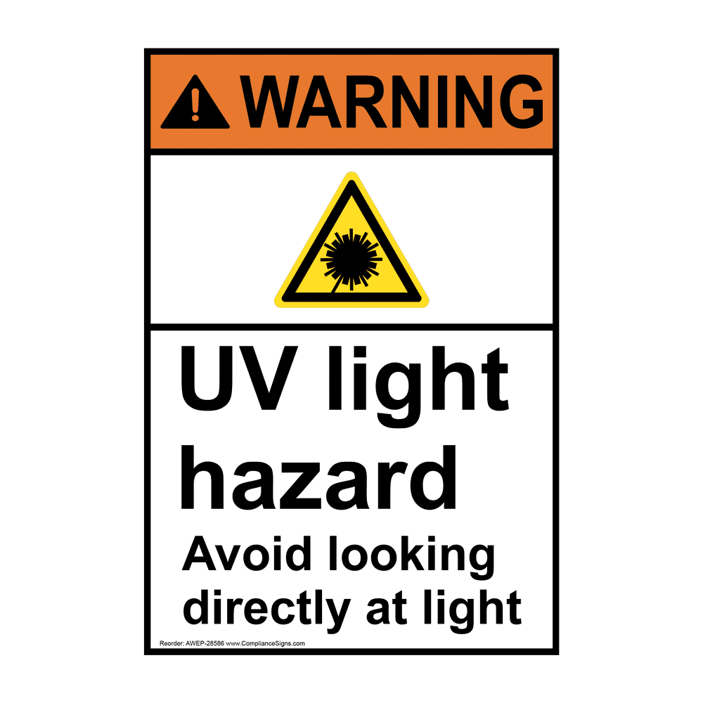 Vertical Uv Light Hazard Avoid Sign - ANSI Warning - UV