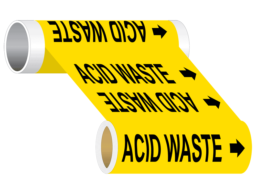 ASME A13.1 Acid Waste Pipe Wide Pipe Label PIPE-23030-WR-BLKonYLW