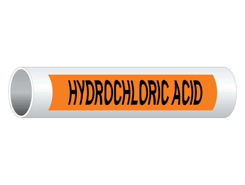 ASME A13.1 Hydrochloric Acid Pipe Label PIPE-23720-BLKonORNG