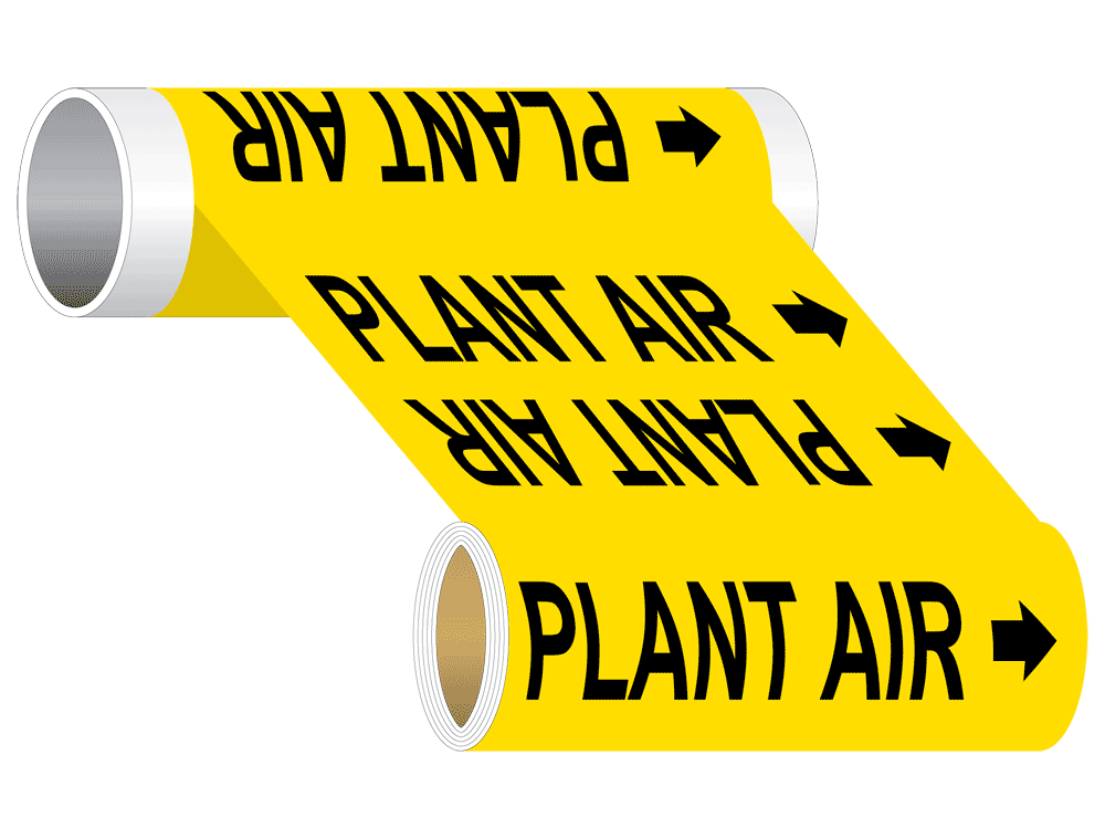 ASME A13.1 Plant Air Wide Pipe Label PIPE-23970-WR-BLKonYLW