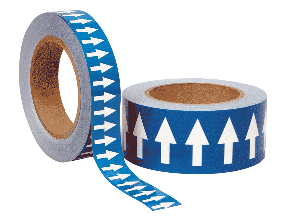 ASME A13.1 Roll Of White Arrows On Blue Tape ArrowRoll-WHTonBLU