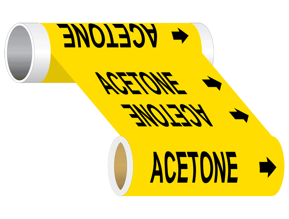 ASME A13.1 Acetone Black On Yellow Wide Pipe Label PIPE-23010-WR-BLKonYLW