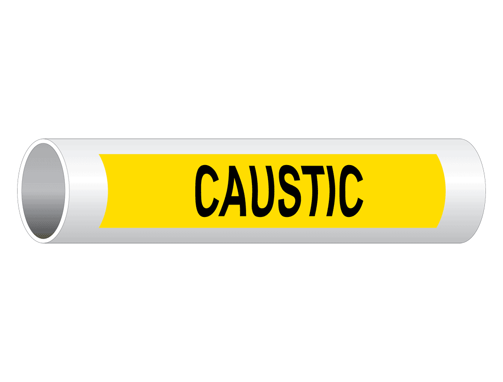 ASME A13.1 Caustic Black On Yellow Pipe Label PIPE-23155-BLKonYLW