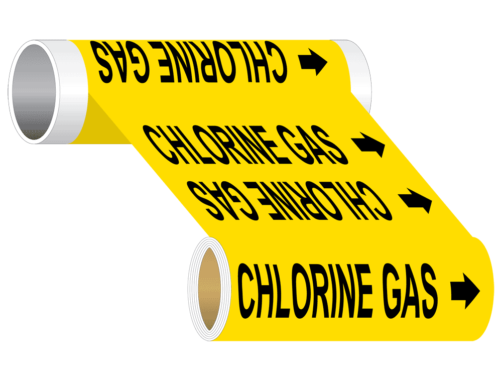 ASME A13.1 Chlorine Gas Black On Yellow Wide Pipe Label PIPE-23200-WR ...