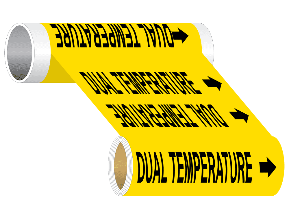 ASME A13.1 Dual Temperature Wide Pipe Label PIPE-23405-WR-BLKonYLW