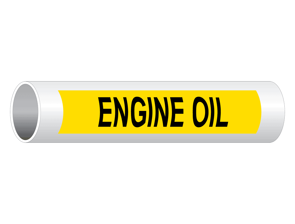 ASME A13.1 Engine Oil Black On Yellow Pipe Label PIPE-23425-BLKonYLW