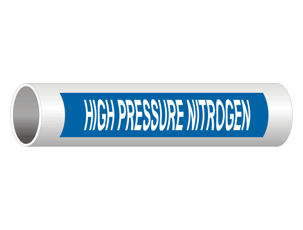 ASME A13.1 High Pressure Nitrogen Pipe Label PIPE-23620-WHTonBLU