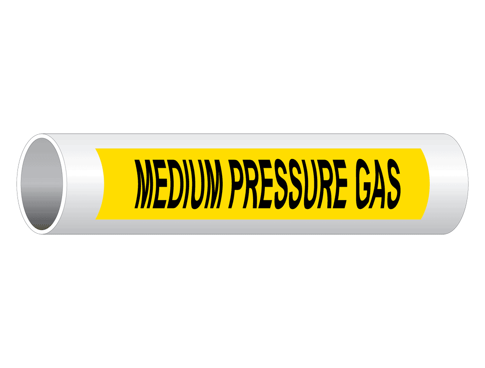 ASME A13.1 Medium Pressure Gas Pipe Label PIPE-23875-BLKonYLW
