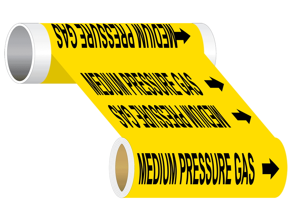 ASME A13.1 Medium Pressure Gas Wide Pipe Label PIPE-23875-WR-BLKonYLW