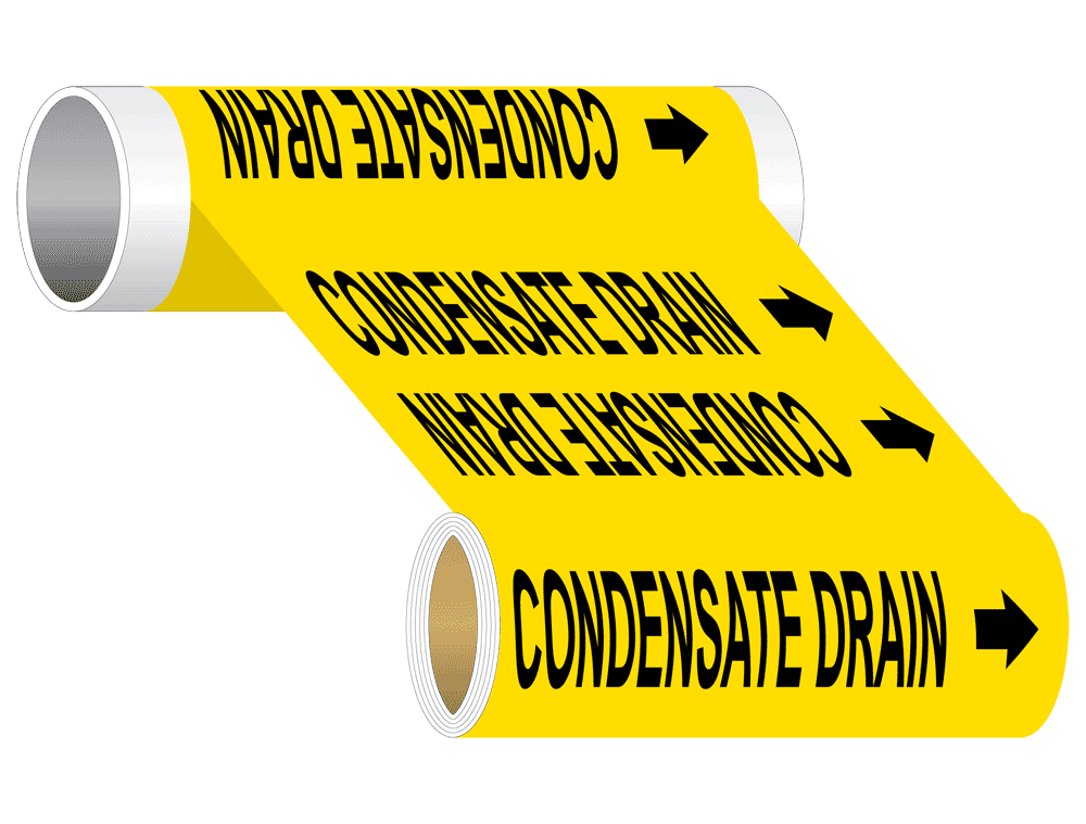 ASME A13.1 Condensate Drain Wide Pipe Label PIPE-23250-WR-BLKonYLW