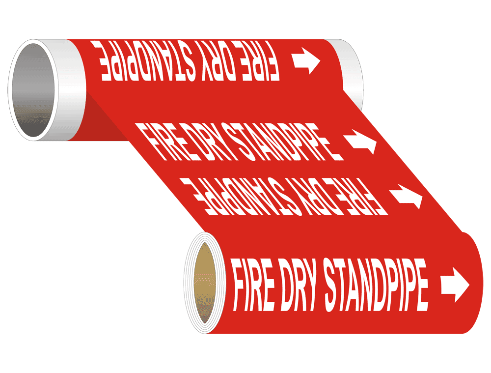 ASME A13.1 Fire Dry Standpipe Wide Pipe Label PIPE-23465-WR-WHTonRed
