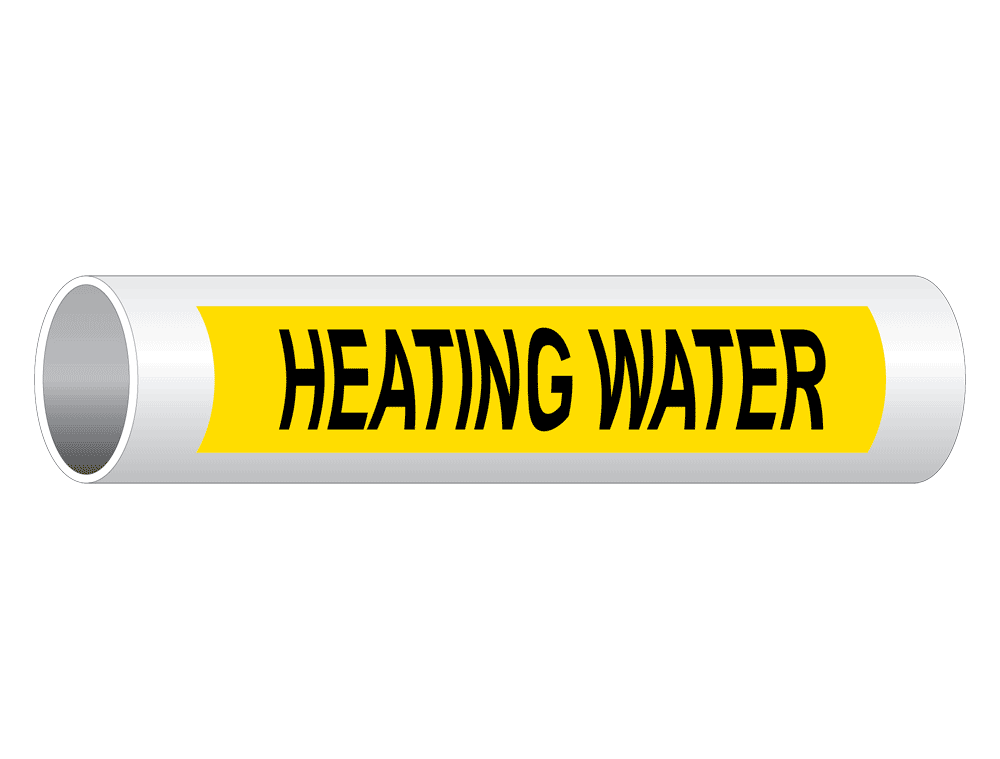 ASME-A13.1 Heating Water Pipe Label PIPE-23575-BLKonYLW