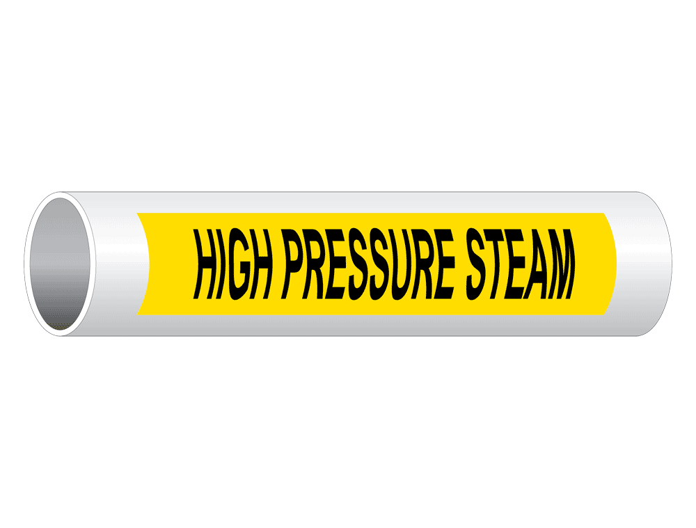 ASME A13.1 High Pressure Steam Pipe Label PIPE-23625-BLKonYLW