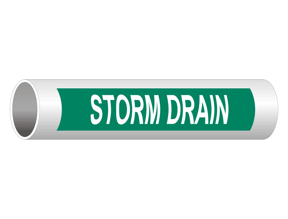 ASME A13.1 Storm Drain Pipe Label PIPE-24265-WHTonGreen