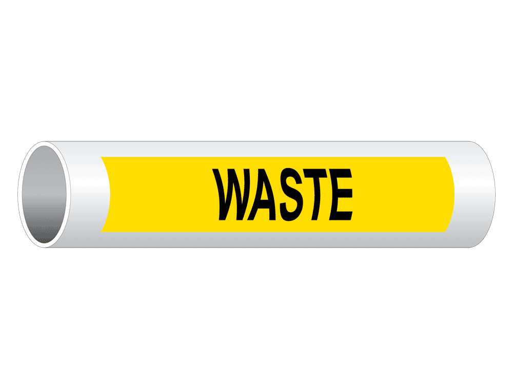 ASME A13.1 Waste Pipe Label PIPE-24385-BLKonYLW