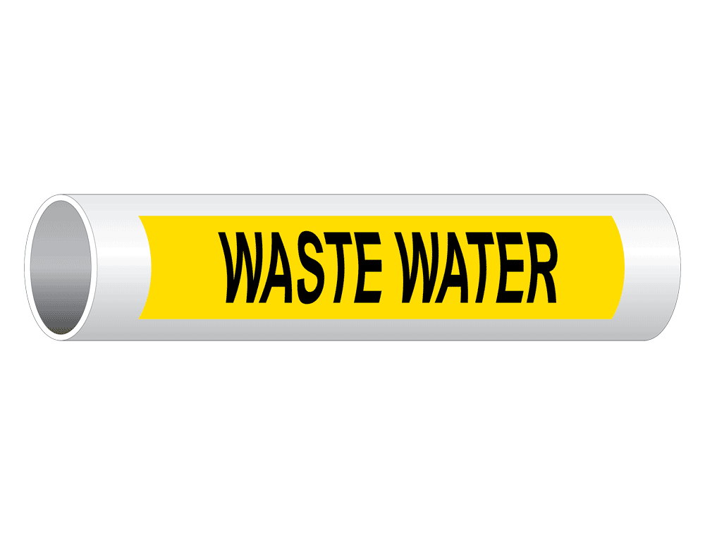 ASME A13.1 Waste Water Pipe Label PIPE-24395-BLKonYLW