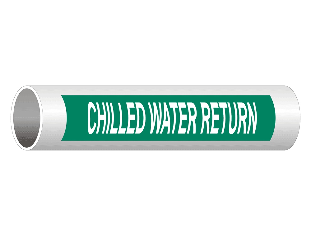 ASME A13.1 Chilled Water Return Pipe Label PIPE-23185-WHTonGreen
