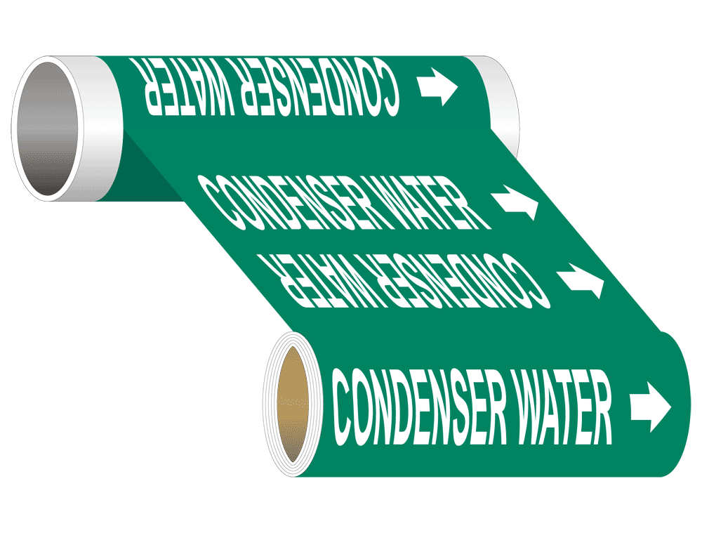 ASME A13.1 Condenser Water Wide Pipe Label PIPE-23270-WR-WHTonGreen