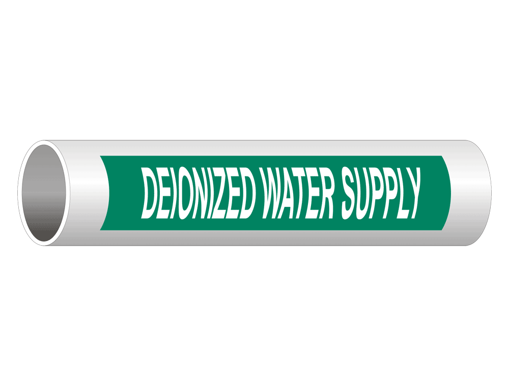 ASME A13.1 Deionized Water Supply Pipe Label PIPE-23315-WHTonGreen