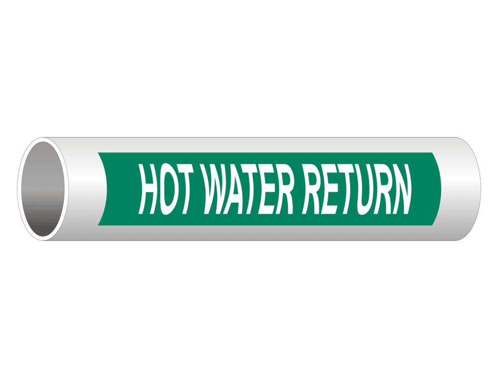ASME A13.1 Hot Water Return Pipe Label PIPE-23670-WHTonGreen