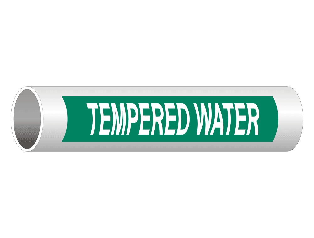 ASME A13.1 Tempered Water Pipe Label PIPE-24320-WHTonGreen
