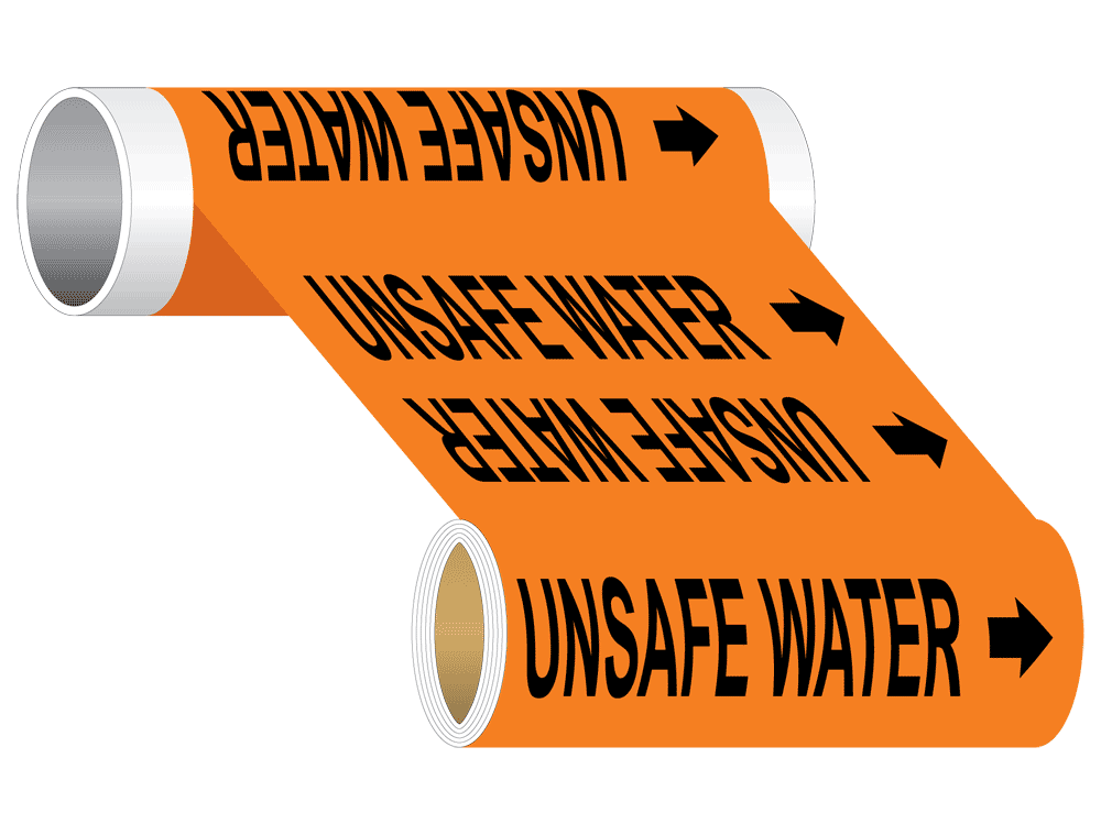 ASME A13.1 Unsafe Water Wide Pipe Label PIPE-24355-WR-BLKonORNG